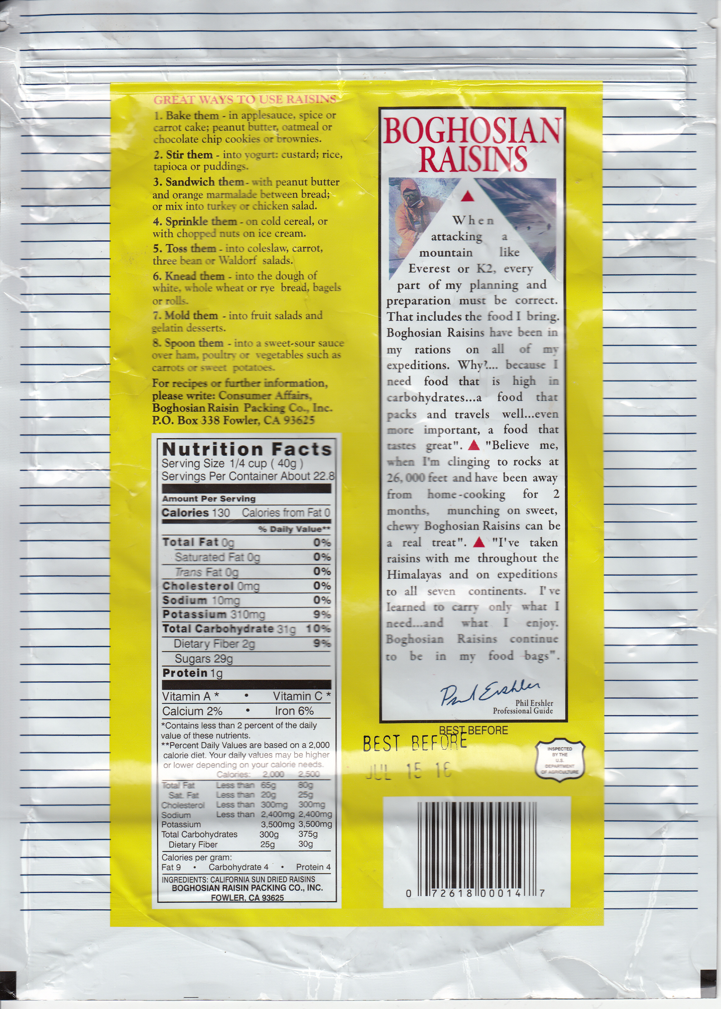 Boghosian California Sun Dried Raisins-The Raisins That Climbed Mt.Everest